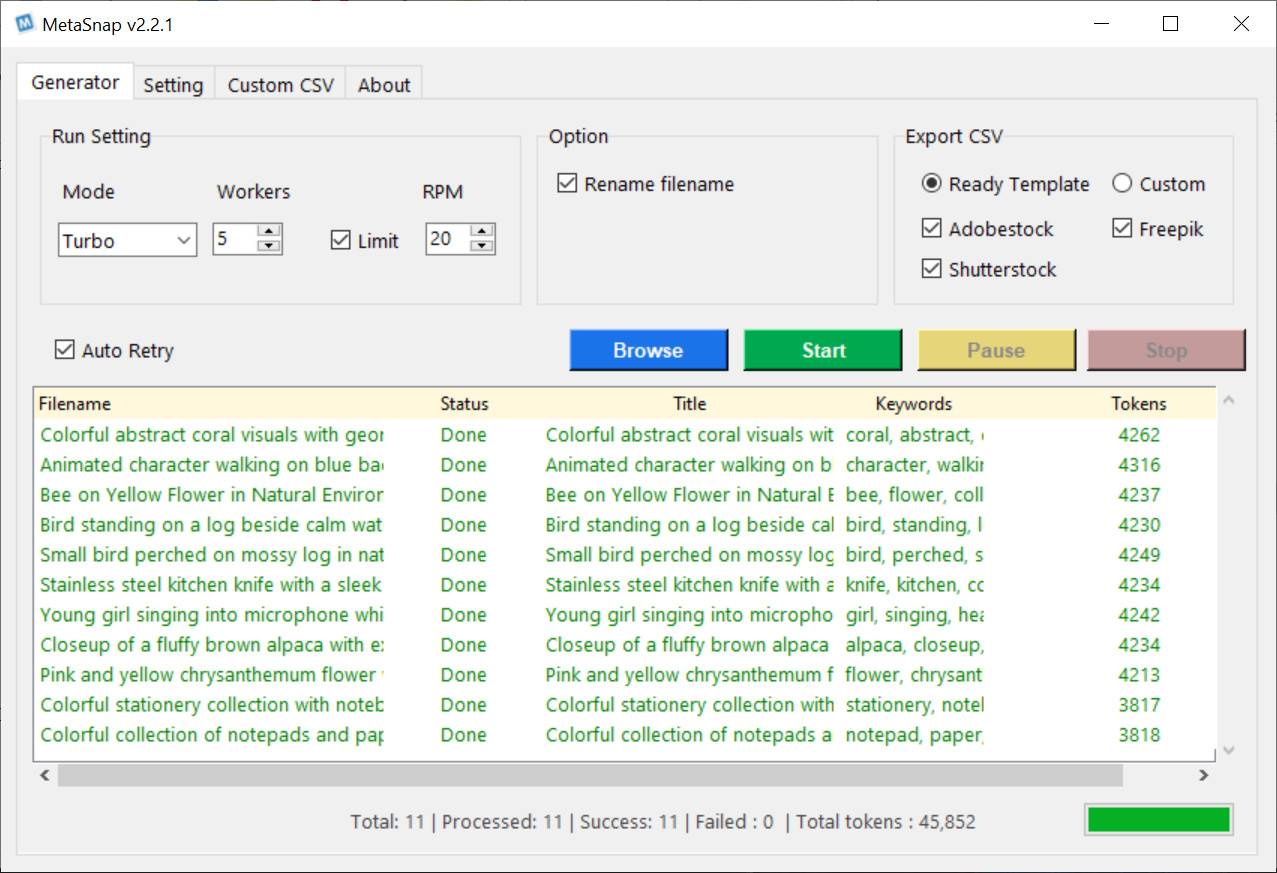 Tampilan antarmuka aplikasi Metasnap